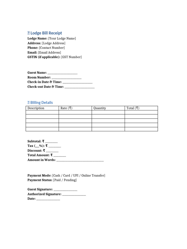 Lodge Bill Template | PDF