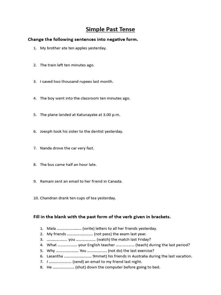 Simple Past Tense Le 1 | PDF