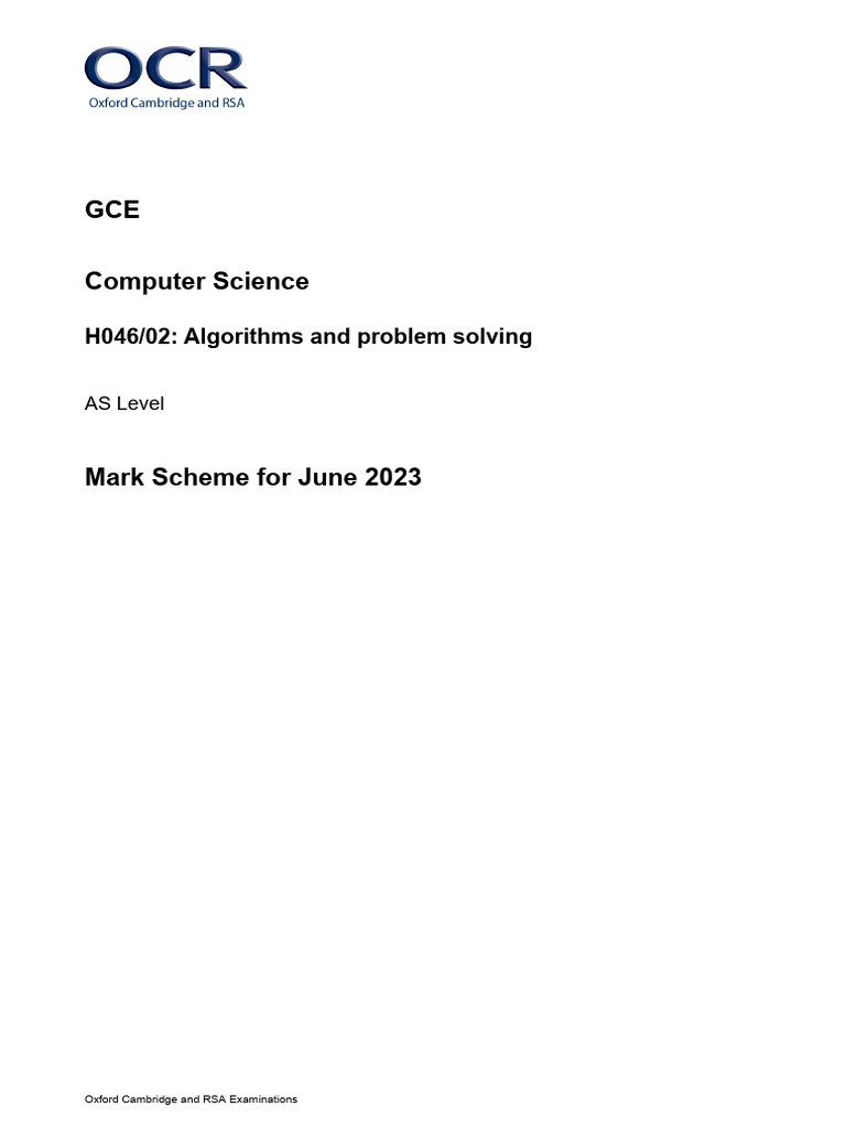704242-mark-scheme-algorithms-and-problem-solving | PDF | Software Engineering | Computing
