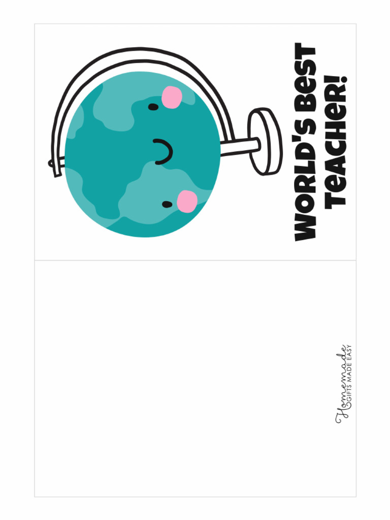 Teacher Appreciation Cards Worlds Best Teacher Globe | PDF