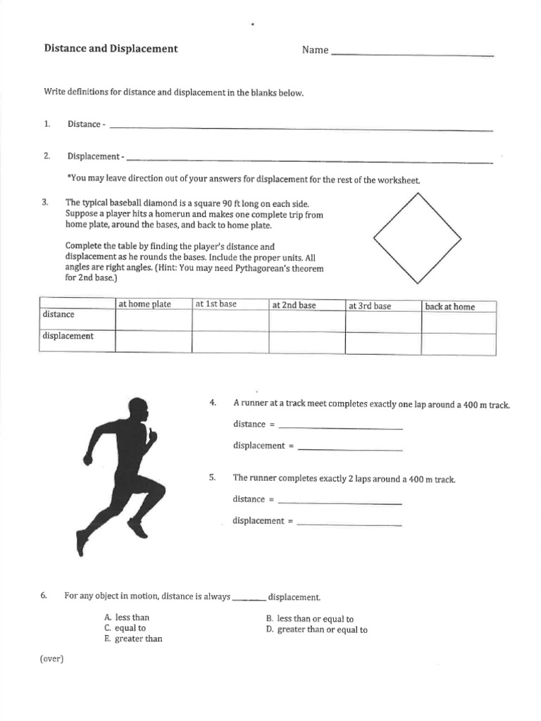 Distance and Displacement Worksheet | PDF