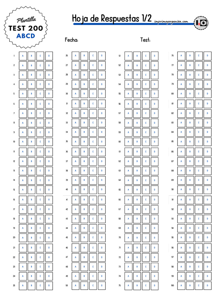 Plantilla Test 200 Preguntas ABCD | PDF