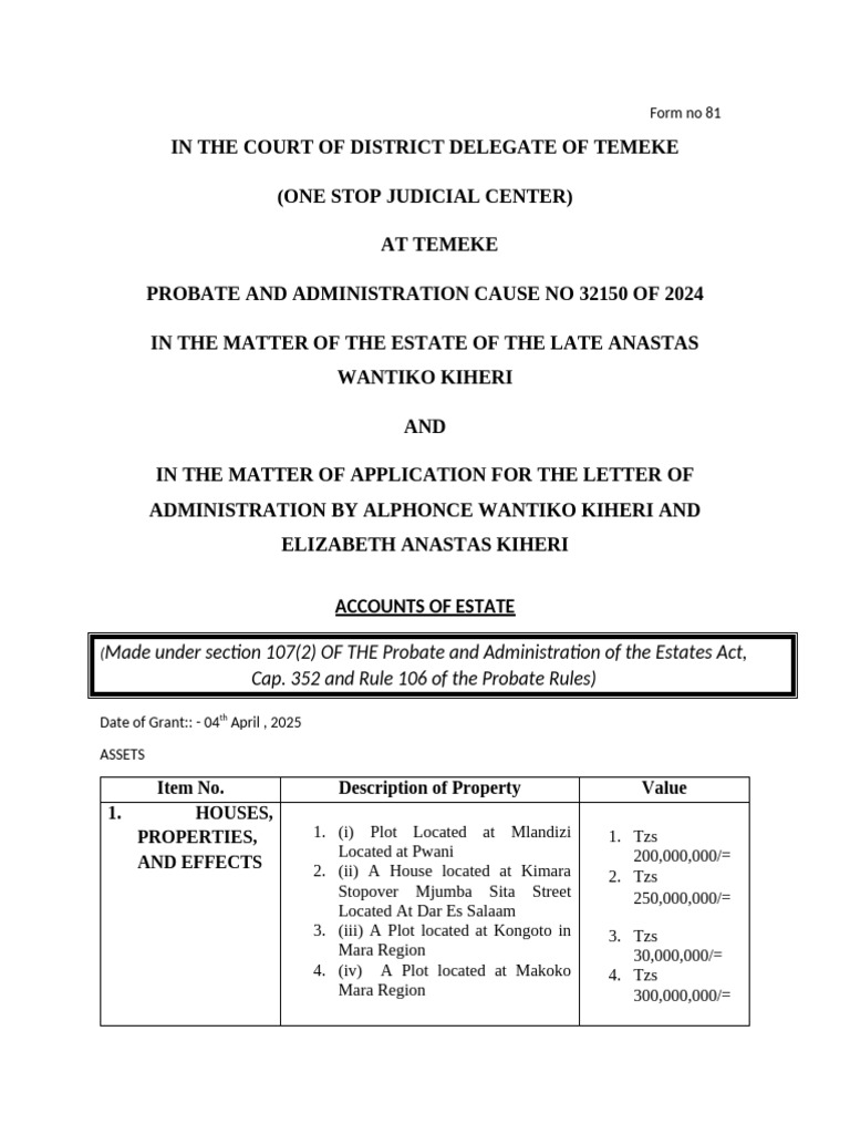 Form 81: Probate Application Details | PDF | Probate | Debt
