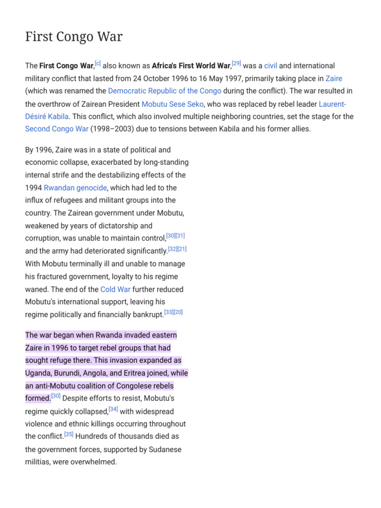 First Congo War - Wikipedia | PDF | Rwandan Genocide