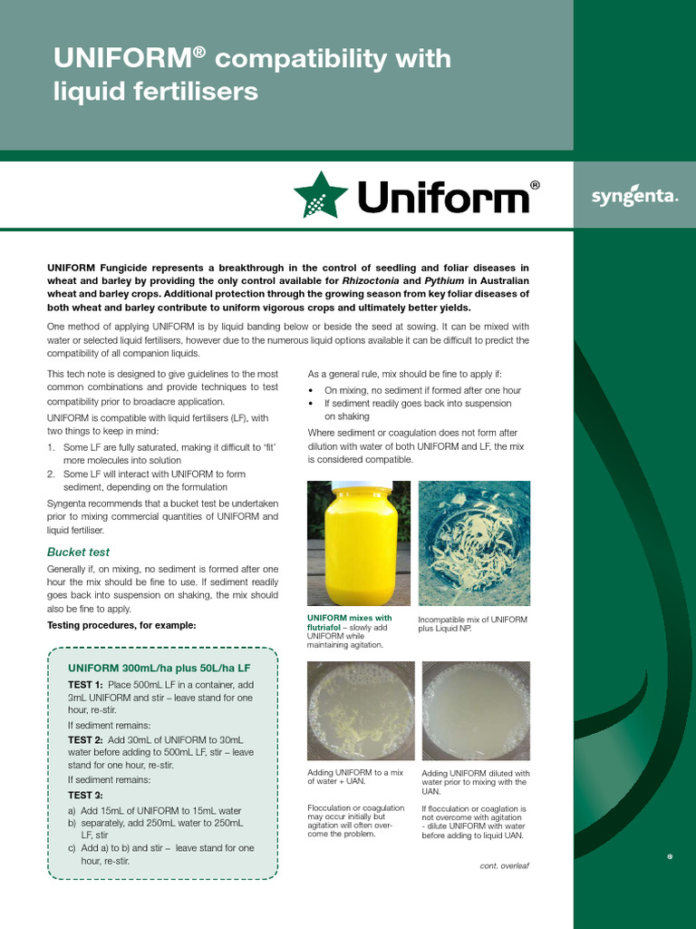 UNIFORM Compatibility With Liquid Fertilisers | PDF | Fertilizer ...