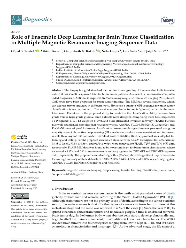Diagnostics 13 00481 v2 | PDF | Biopsy | Brain Tumor