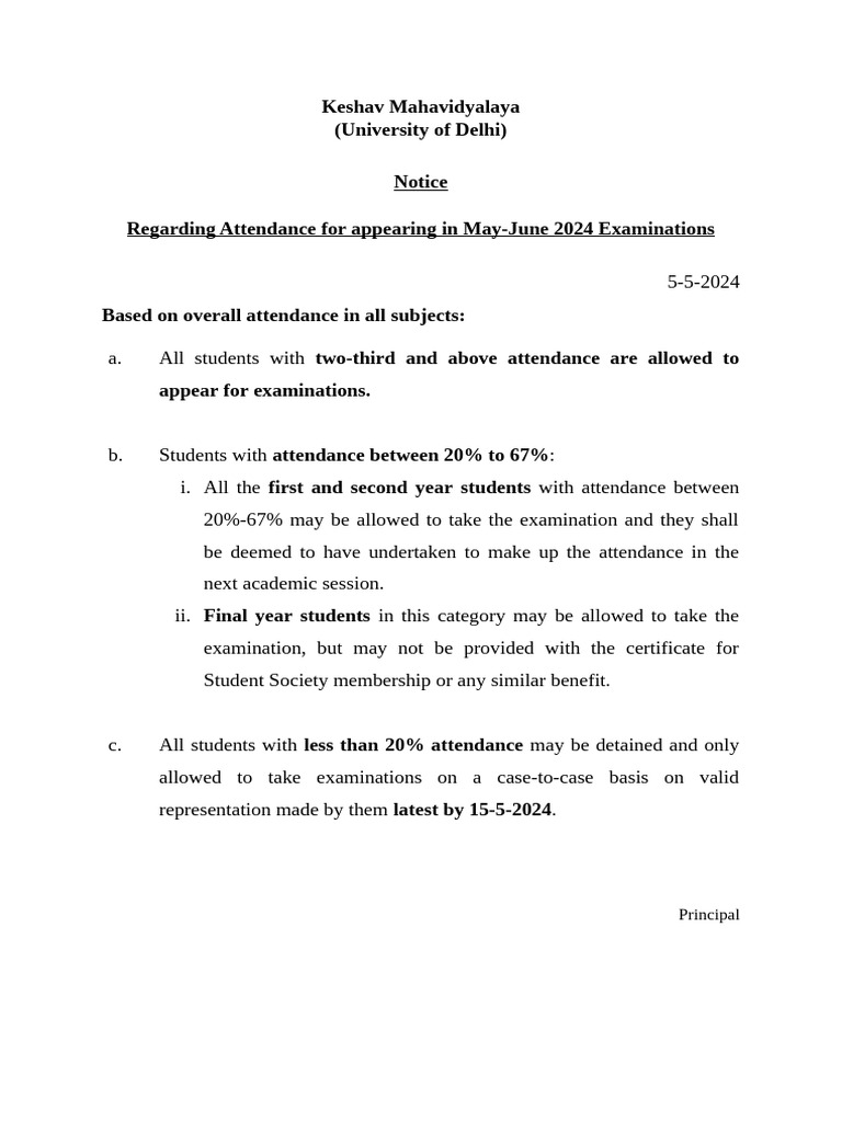 00005818-Attendance Notice For May-June Examinations 2024 | PDF