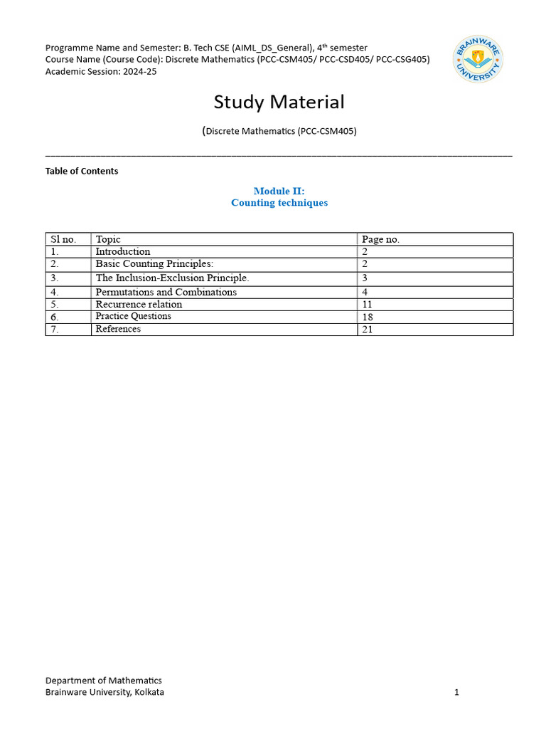 Module 2 Counting Techniques | PDF | Combinatorics | Mathematics
