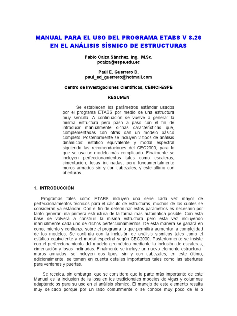 Manejo Del Programa Etabs para El Diseã o de Modelos Bã Sicos | PDF | Fundación (Ingeniería ...