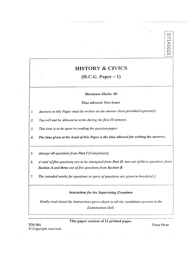 ICSE History & Civics 2025 | PDF