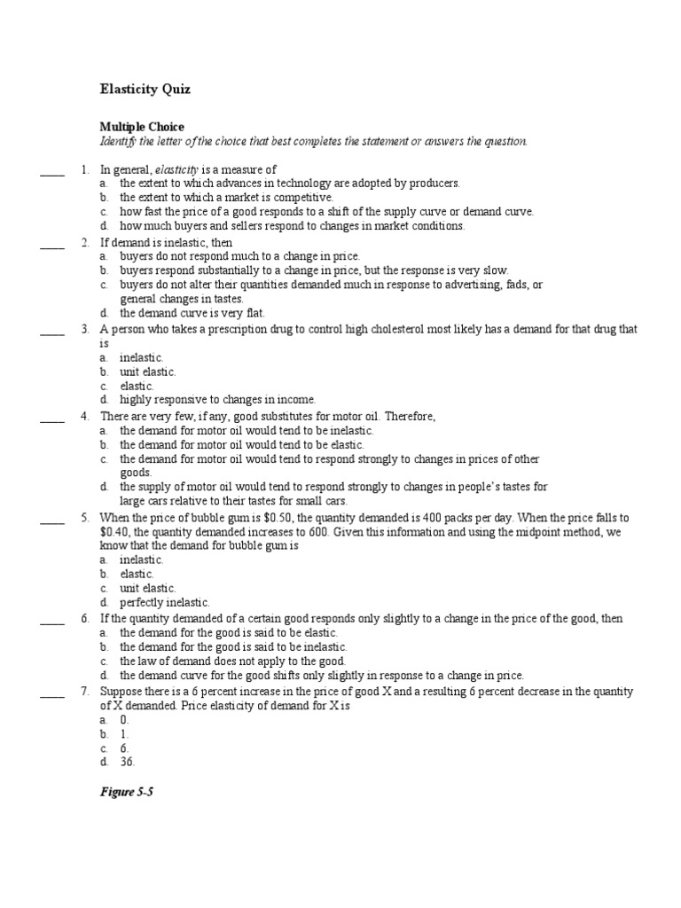 Elasticity Quiz: Multiple Choice Questions | PDF | Price Elasticity Of ...