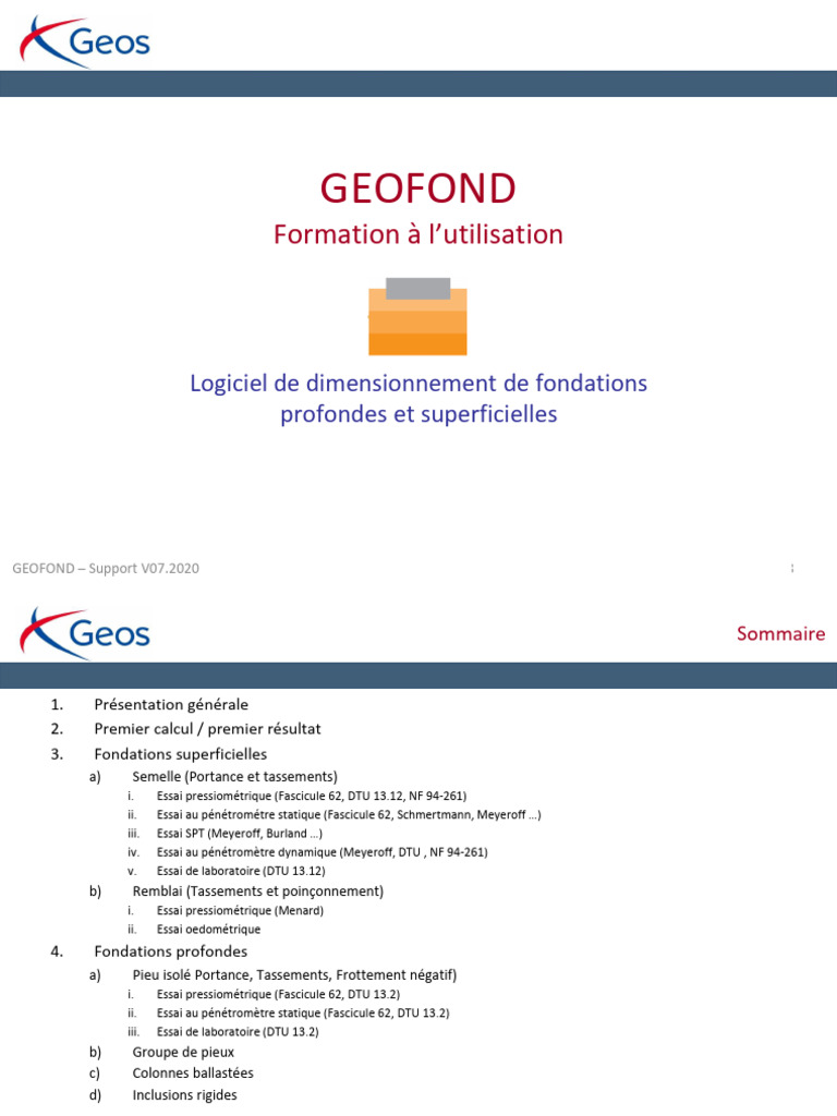 Formation sur le logiciel GEOFOND | PDF | Fondation (construction ...