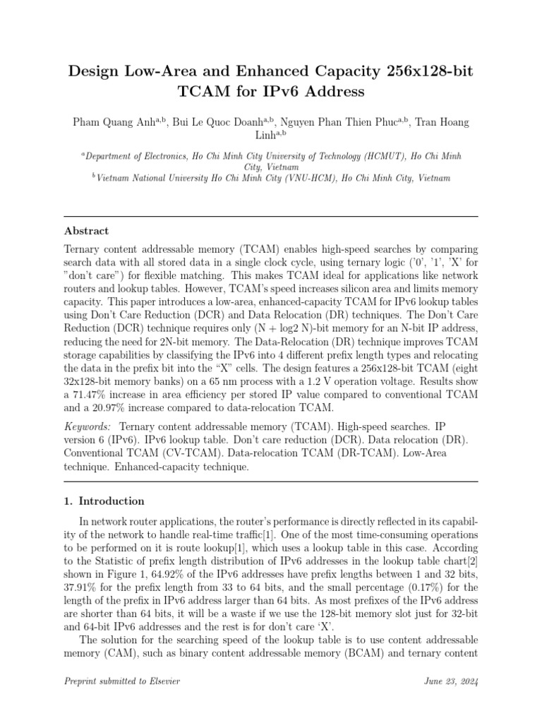 Draft - Pham Quang Anh - Design Low Area and Enhanced Capacity 256x128 Bit TCAM For IPv6 Address ...