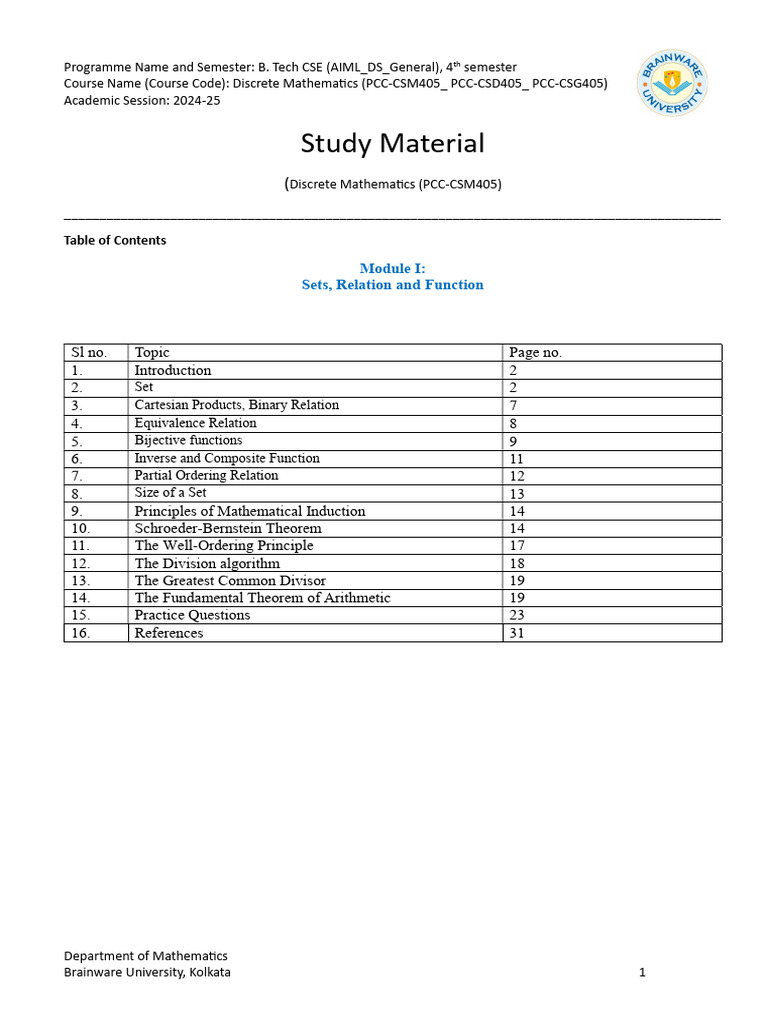 Module-1 - Set, Relation & Mapping | PDF | Set (Mathematics) | Function (Mathematics)