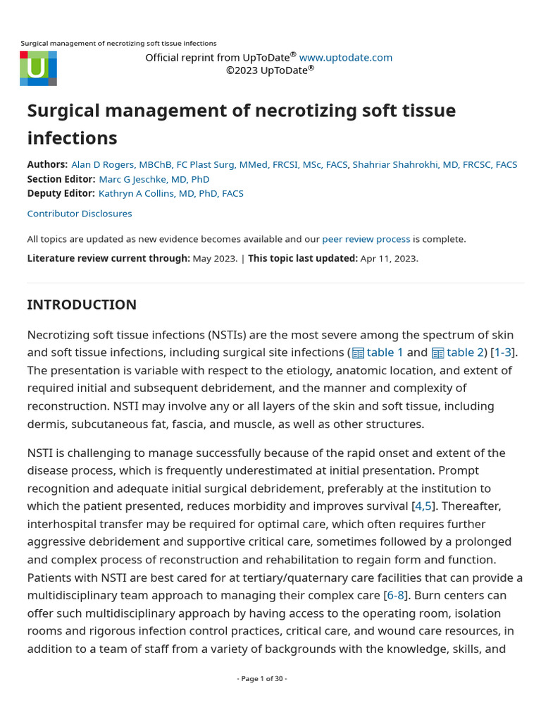 Surgical Management of Necrotizing Soft Tissue Infections | PDF | Wound ...