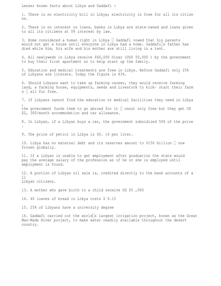 Unique Facts About Libya and Gaddafi | PDF