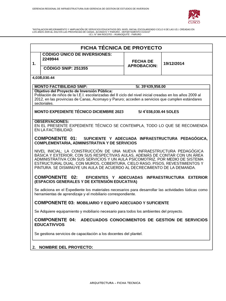 Ficha Tecnica Rocoto 2023 | PDF | Educación de la primera infancia | Hormigón