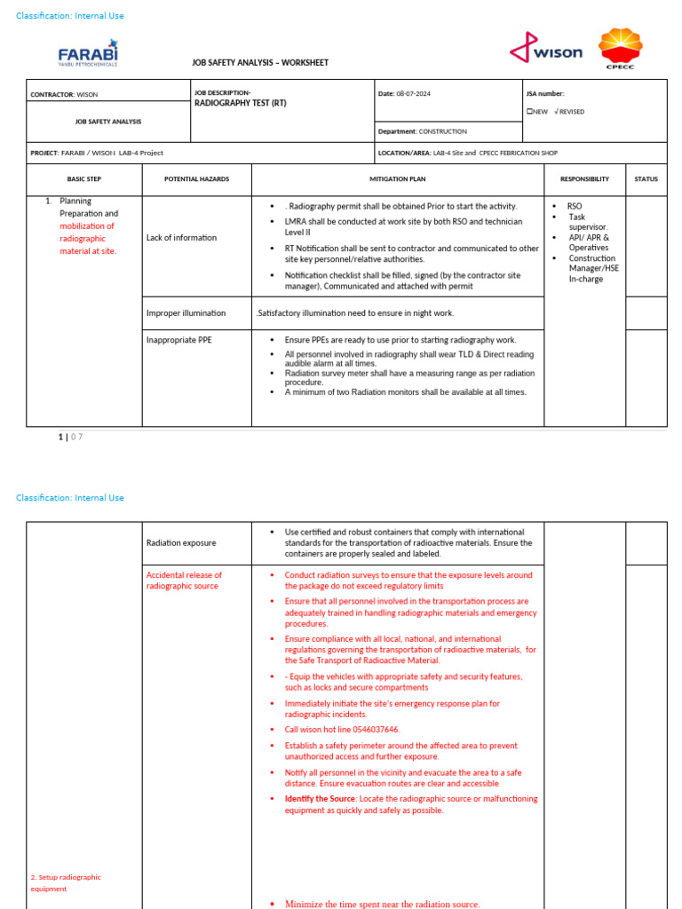 JSA for Radiography Test (2) | PDF | Radiation Protection | Ionizing ...