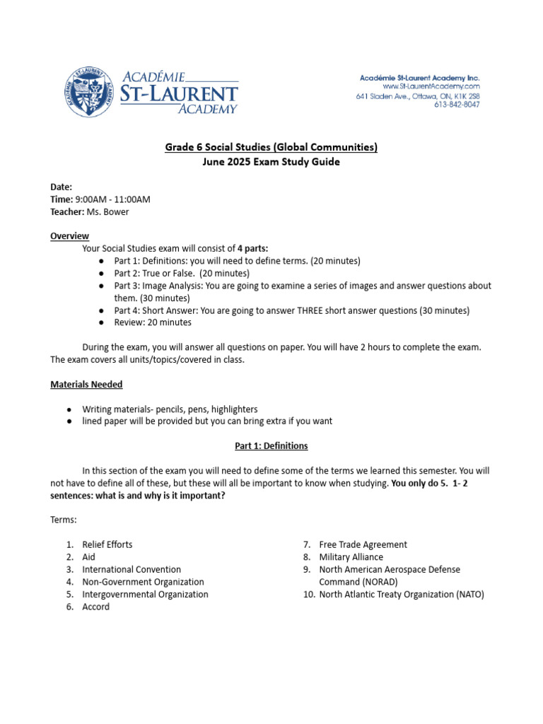 Fiona (Russell-Rees) - Grade 6 Social Studies June 2025 Study Guide ...