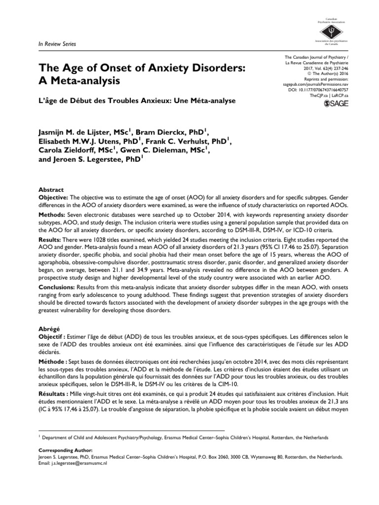 The Age of Onset of Anxiety Disorders | PDF | Mental Disorder | Anxiety