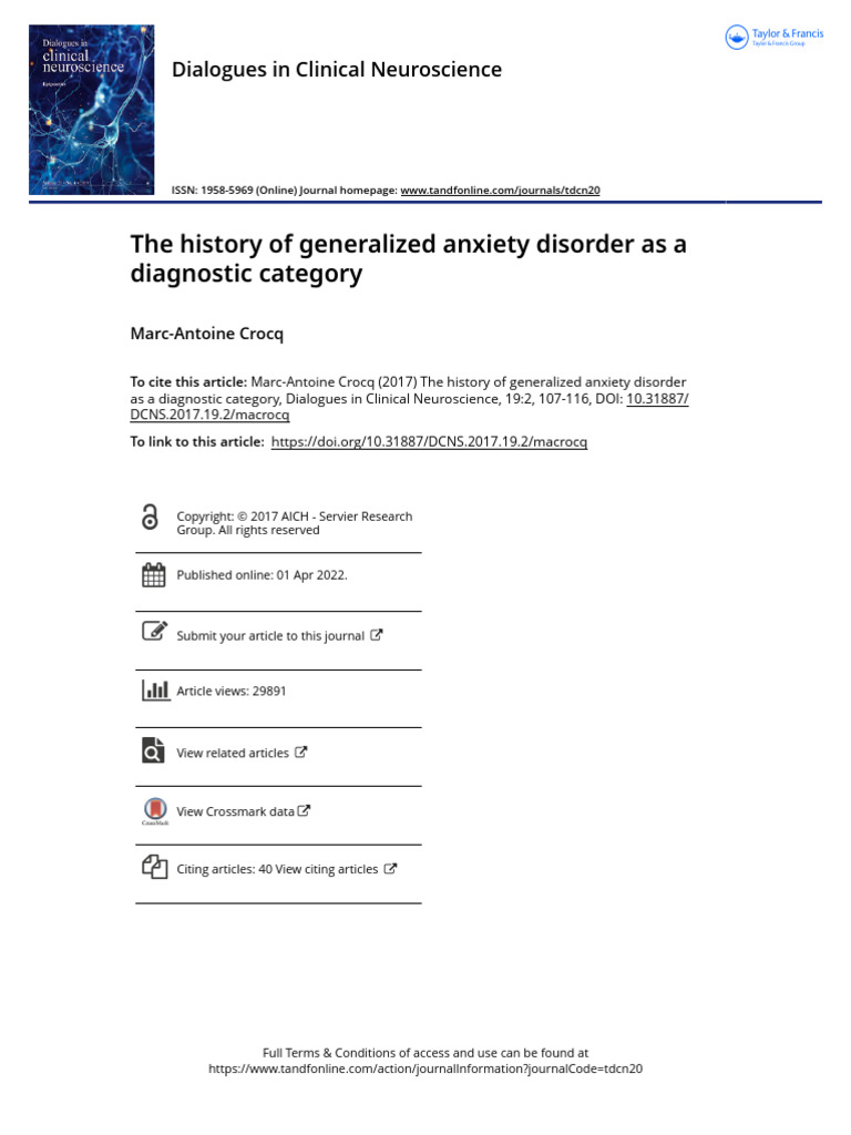 The History of Generalized Anxiety Disorder As A Diagnostic Category ...