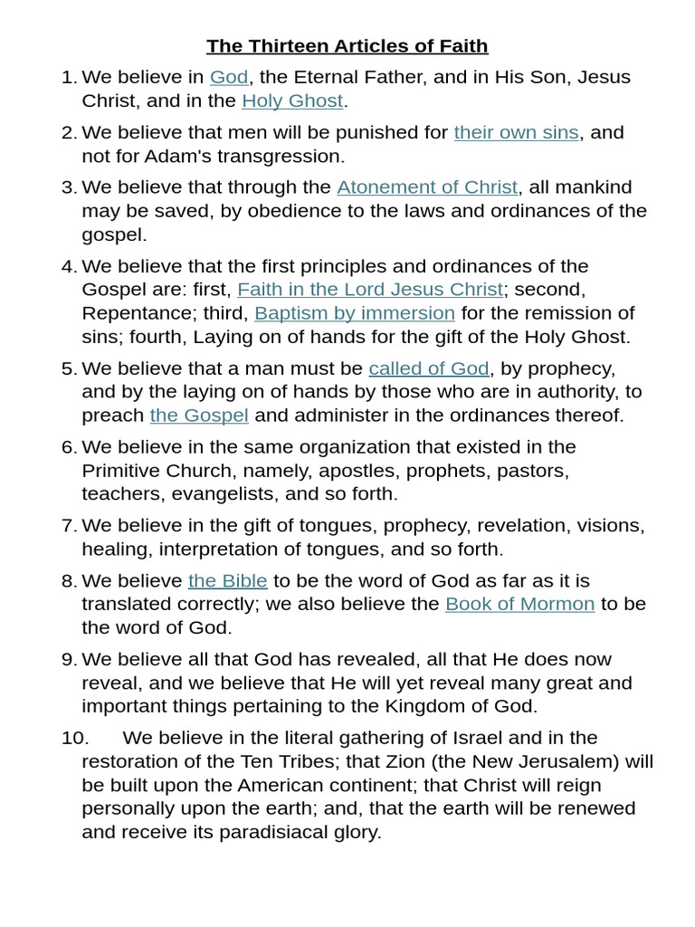 The Thirteen Articles of Faith | PDF
