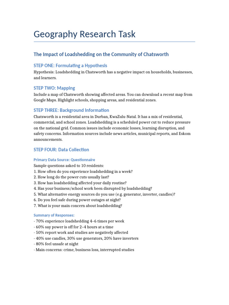 Geography Research Task Loadshedding Chatsworth | PDF | Power (Physics ...