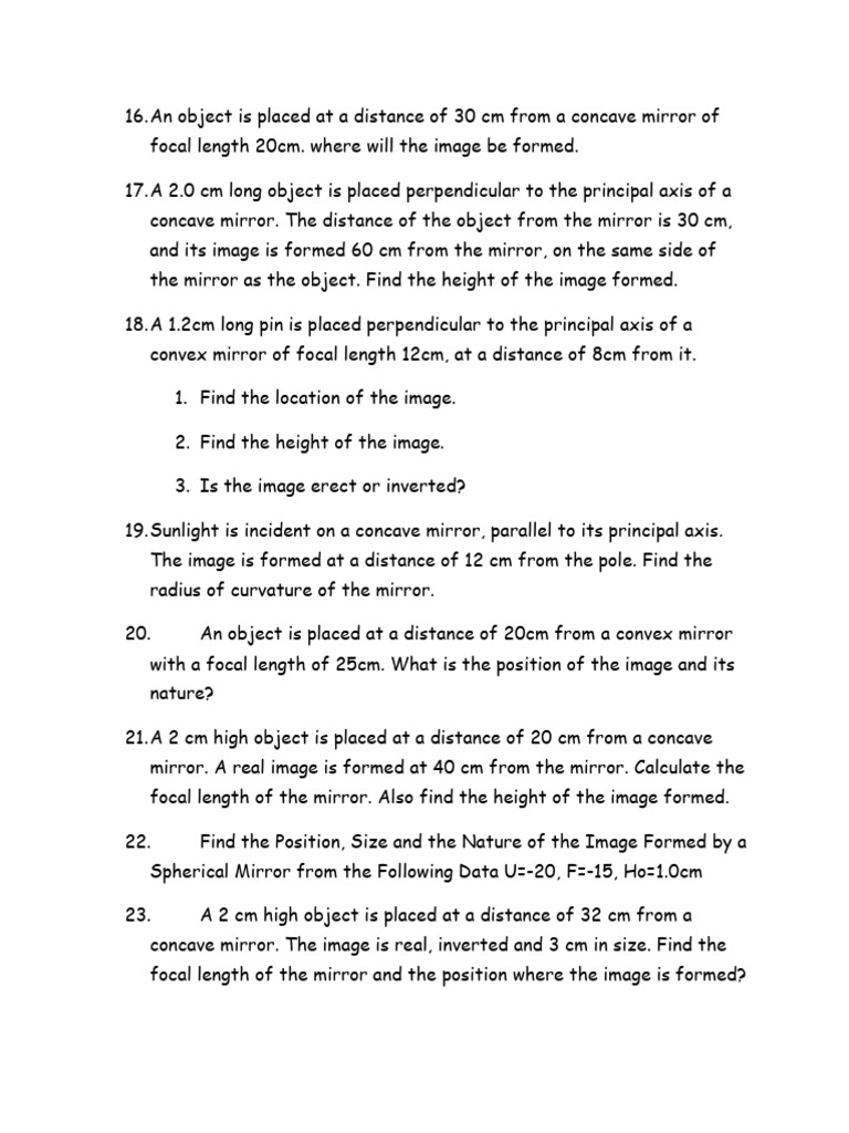 Light Reflection Numericals 02 | PDF