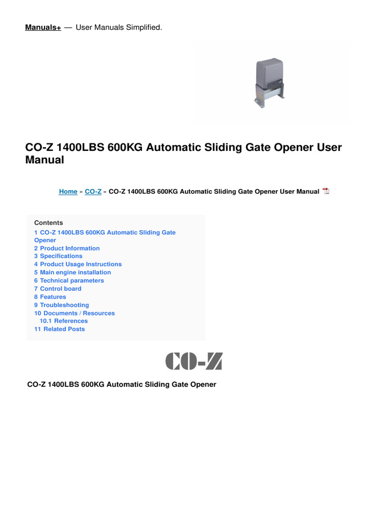 1400lbs 600kg Automatic Sliding Gate Opener Manual | PDF | Switch | Remote Control