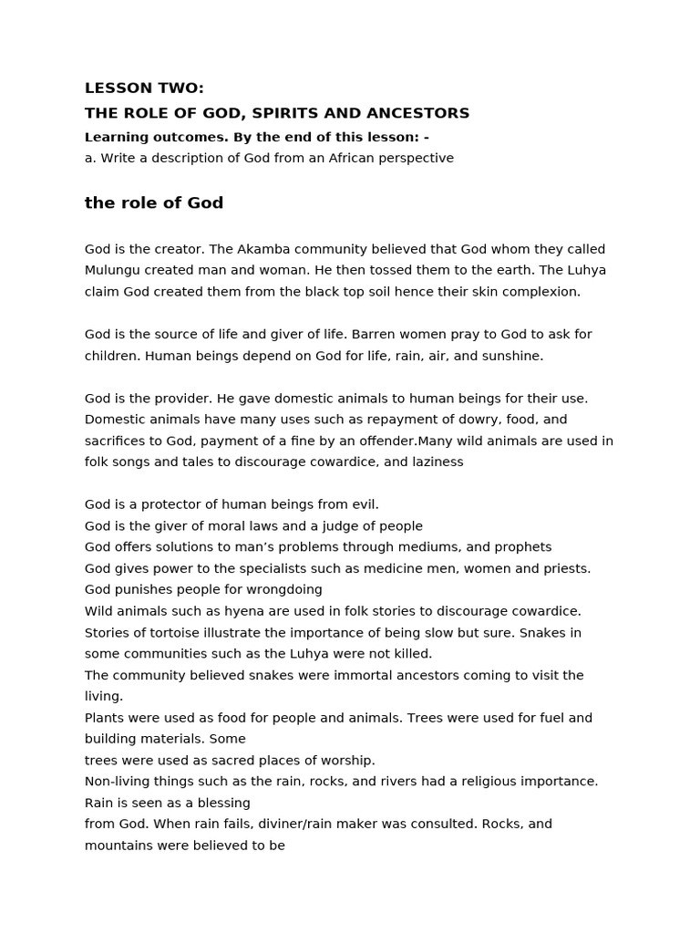 Roles of Ancestors in African Beliefs | PDF | God | Religious Belief ...