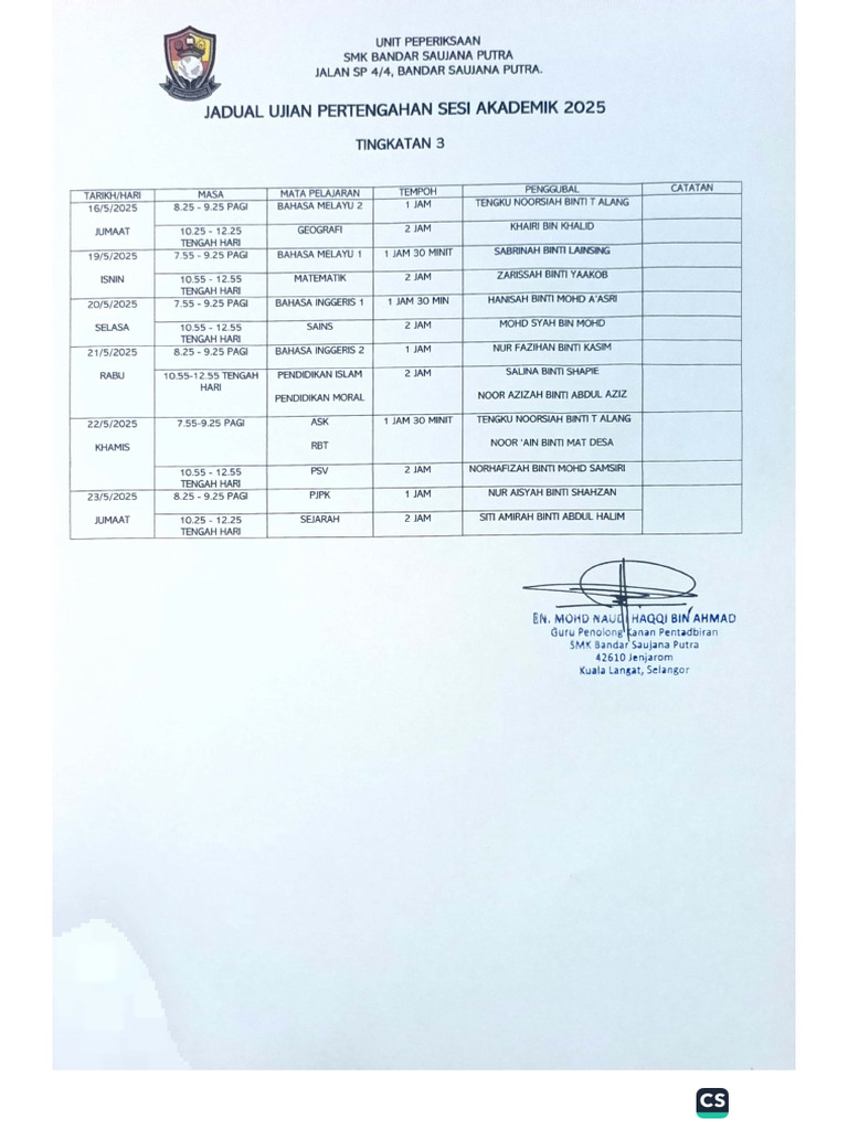 Jadual Upsa T3 2025 | PDF