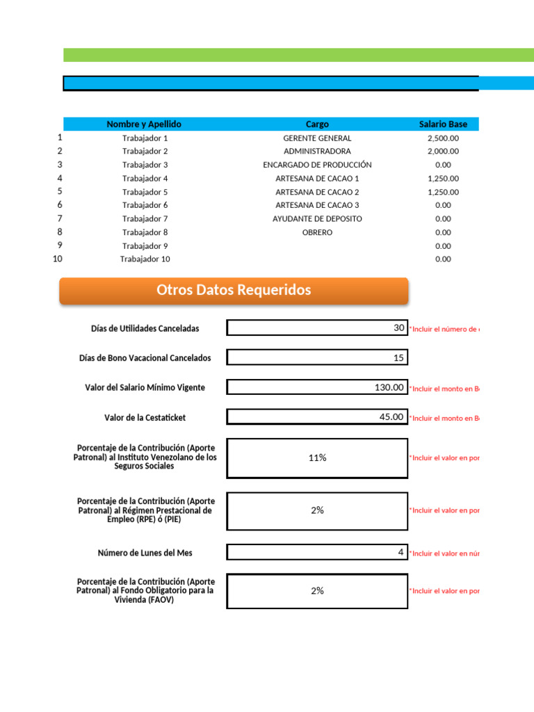 Calculo de M. Obra Dauna Kakao | PDF | Salario | Labor