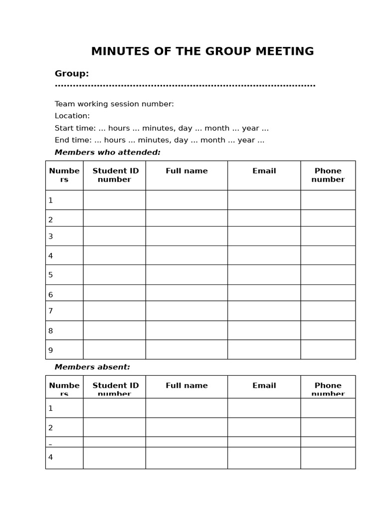 Group Meeting Minutes Template | PDF