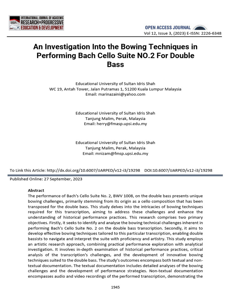 An Investigation Into The Bowing Techniques in Performing Bach Cello ...