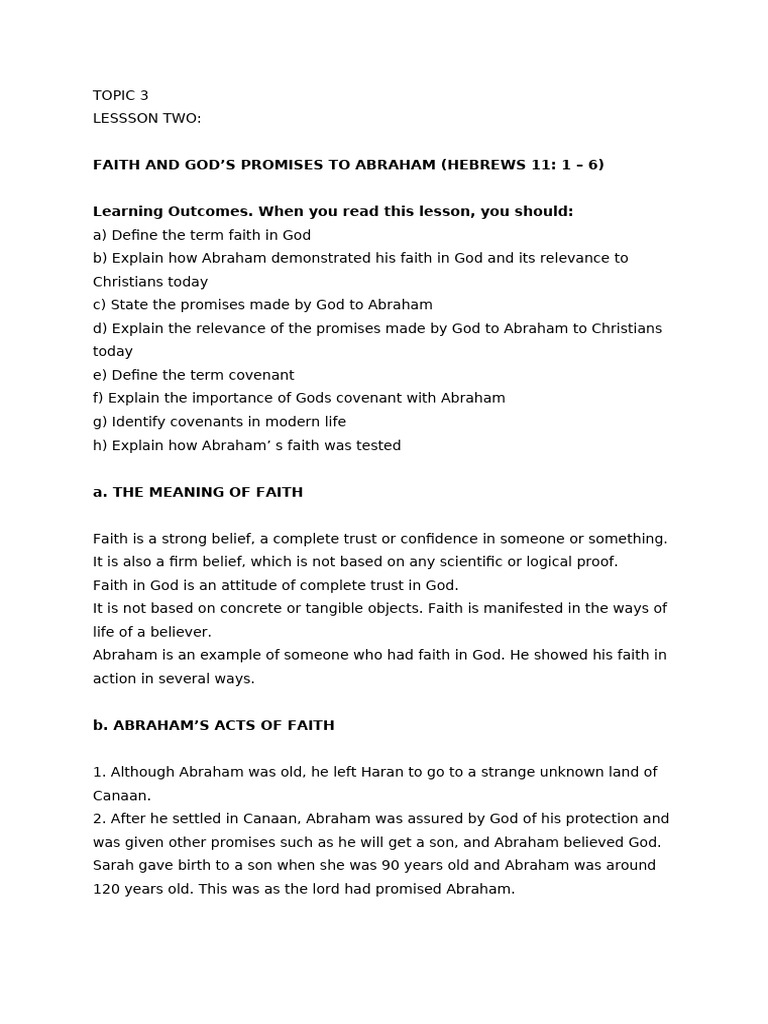 Faith and God's Promises To Abraham | PDF | Covenant (Biblical) | Abraham