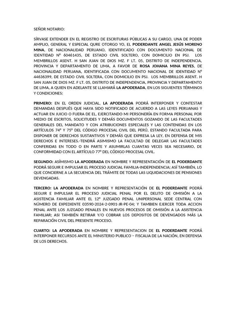 Carta Poder Amplia Notario | PDF | Bancos | Perú
