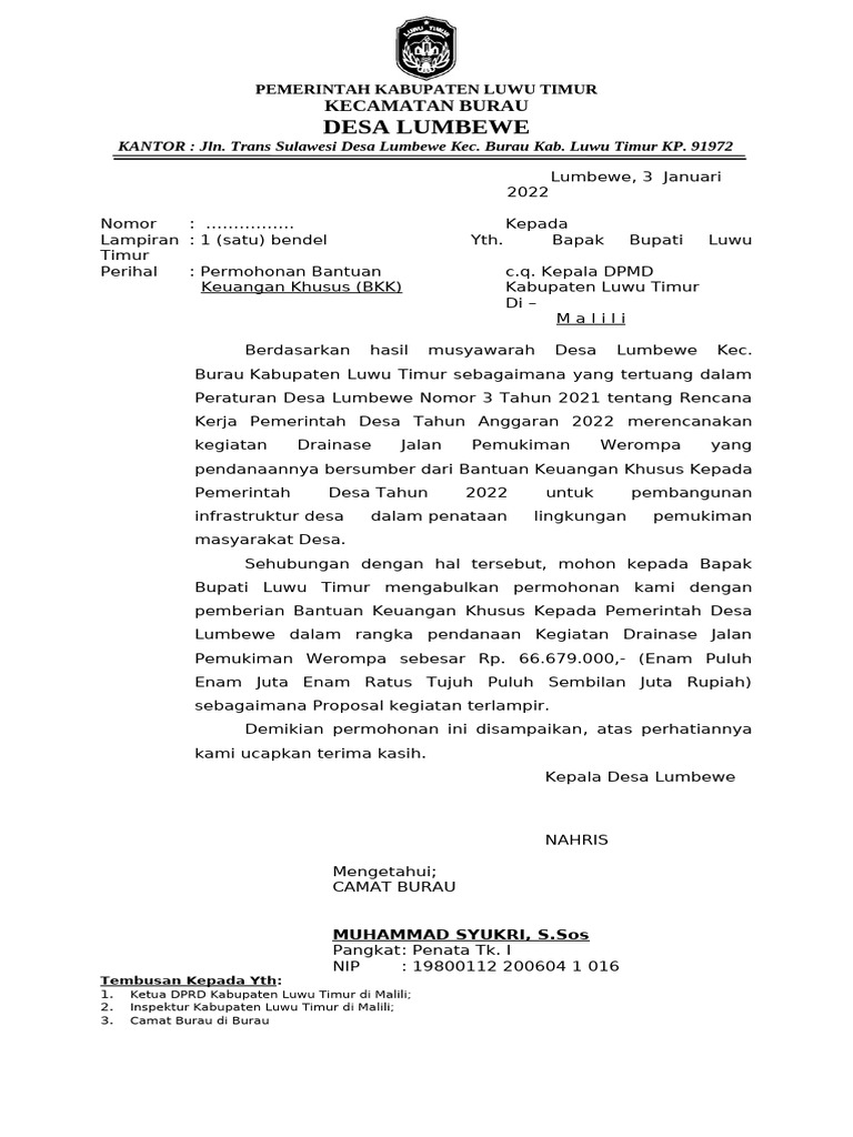 PROPOSAL BKK DRAINASE JALAN WEROMPA | PDF