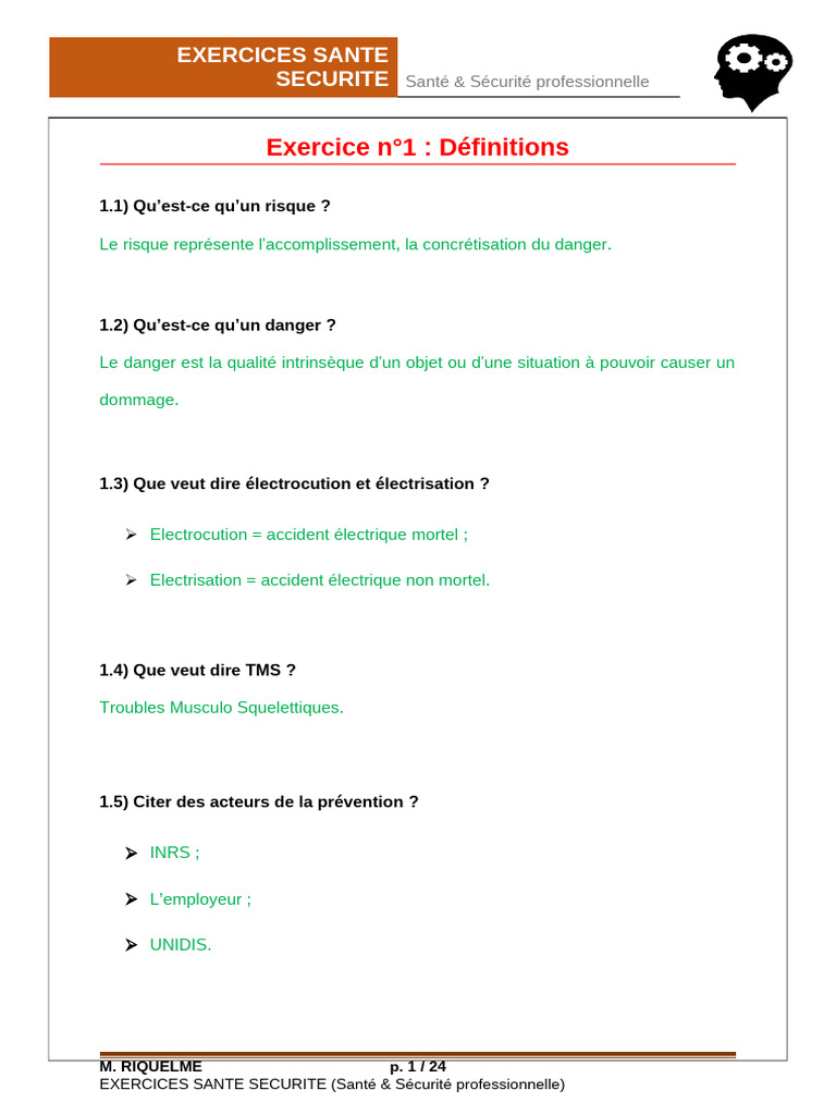 Exercices de Santé et Sécurité au Travail | PDF | Sécurité | Santé et ...