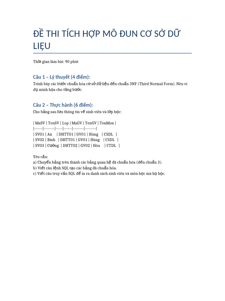 De Thi CSDL M9 | PDF