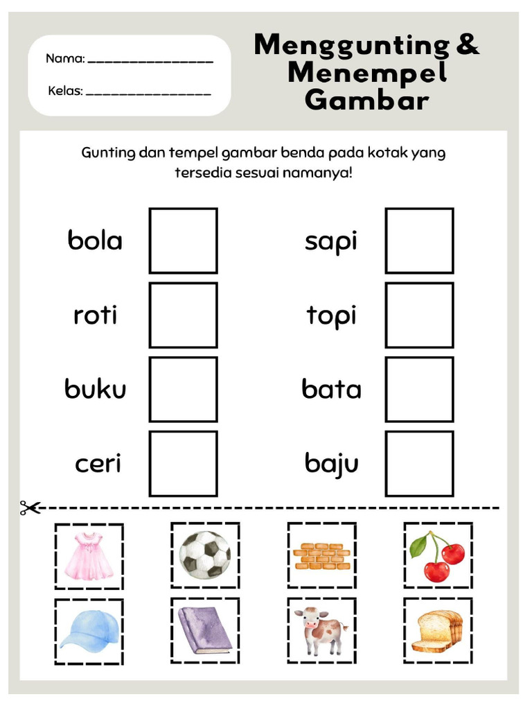 Worksheet 4 Memasangkan Gambar 2 Suku Kata | PDF