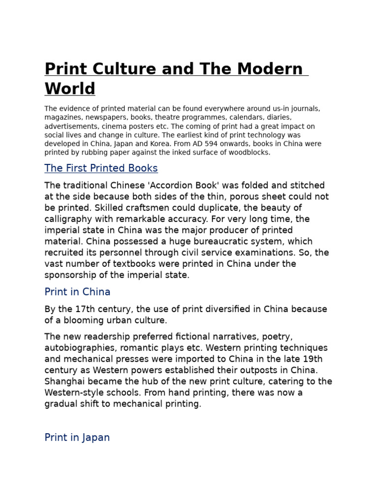 Print Culture and The Modern World | PDF | Books | Printing