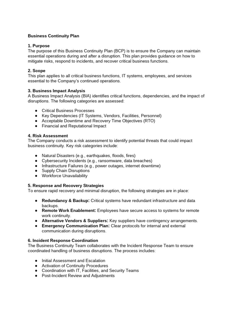 Business Continuity Plan Overview | PDF | Business | Safety