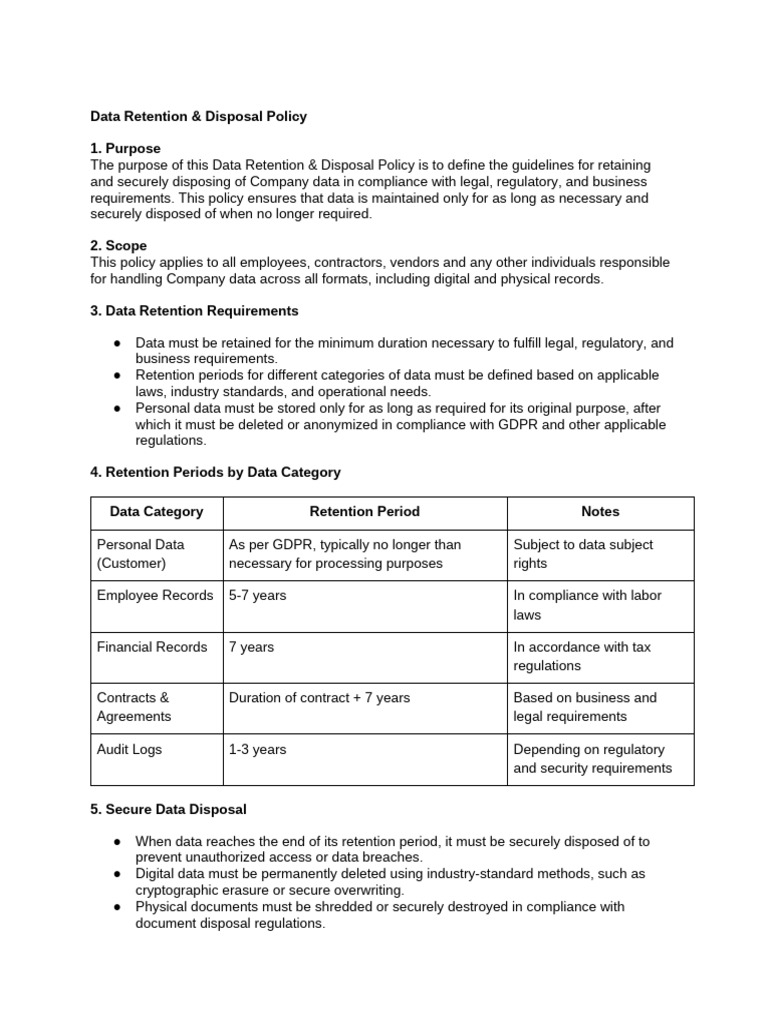 Data Retention & Disposal Guidelines | PDF | Regulatory Compliance | Data