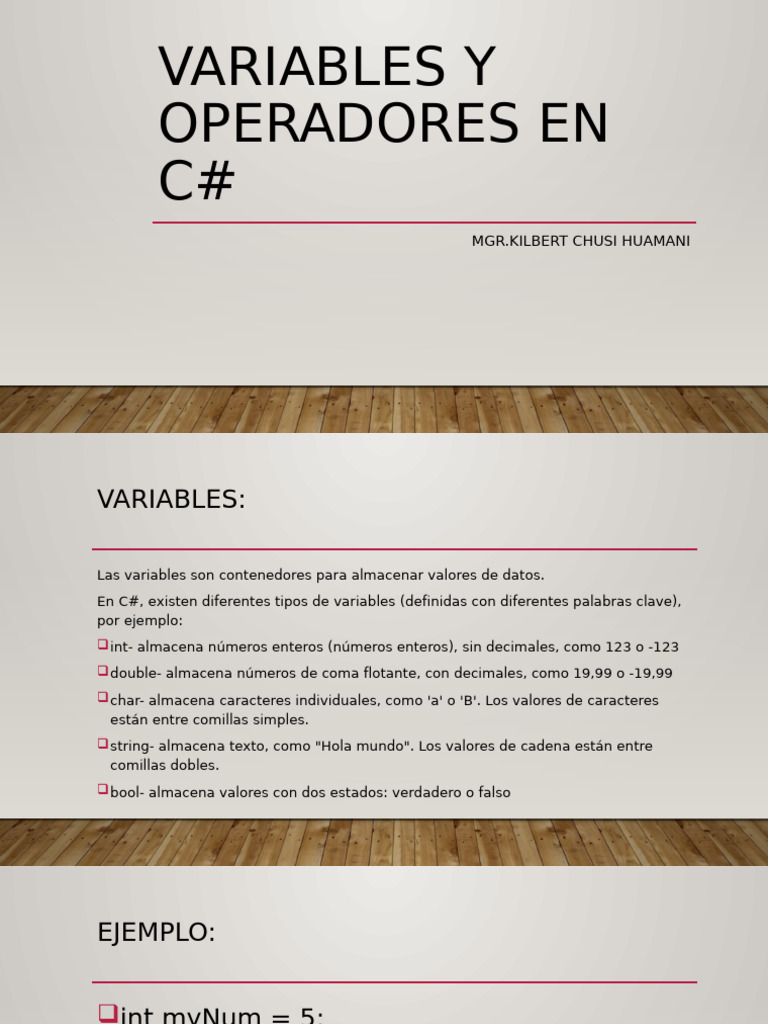 Variables y operadores en C# | PDF | C Sharp (lenguaje de programación) | Informática