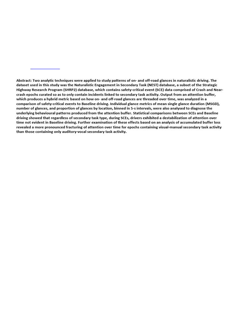 Impact of Secondary Tasks on Driving Safety | PDF | Attention ...