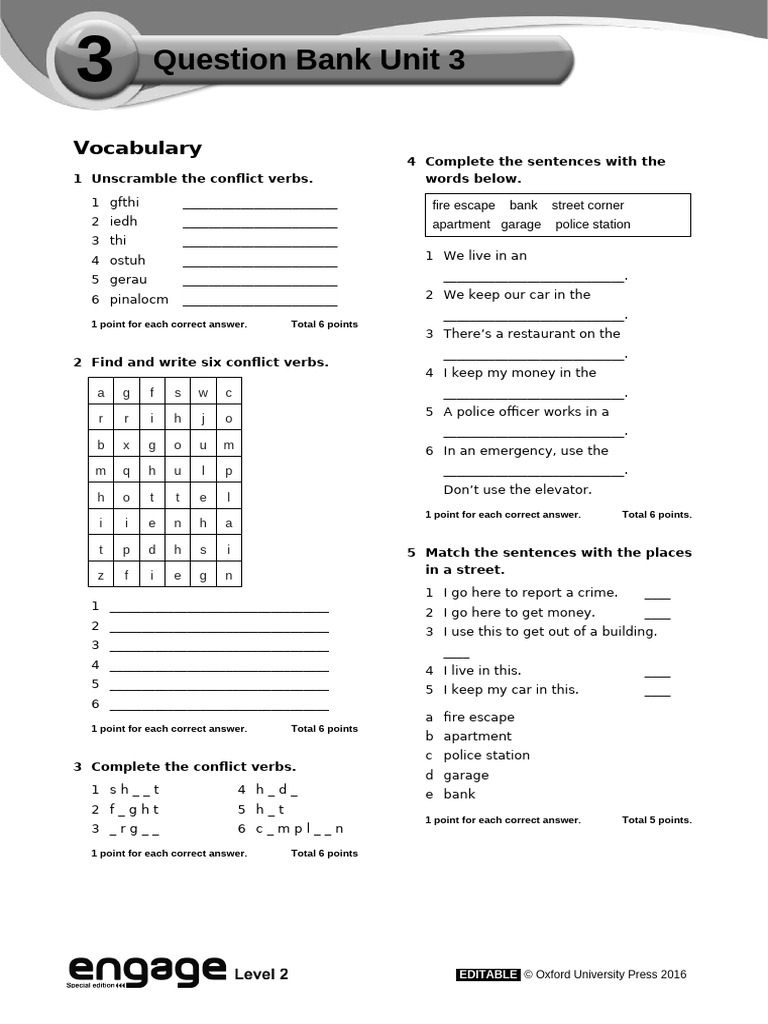 Engage Level 2 Unit 3 Question Bank | PDF