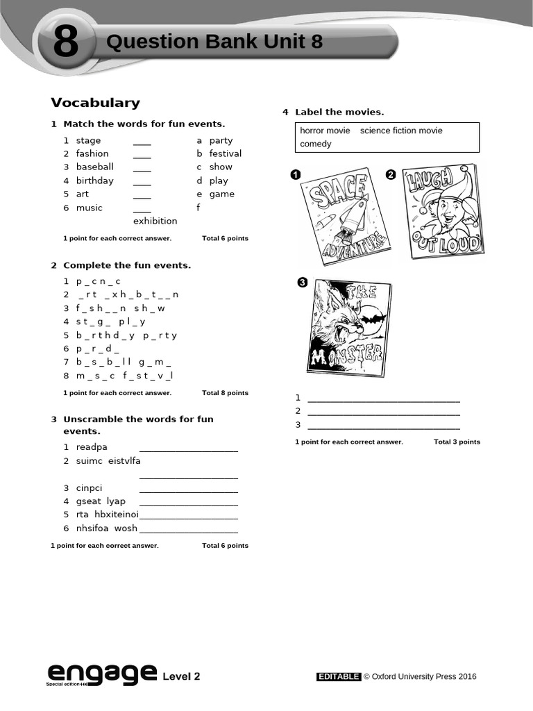 Engage Level 2 Unit 8 Question Bank | PDF
