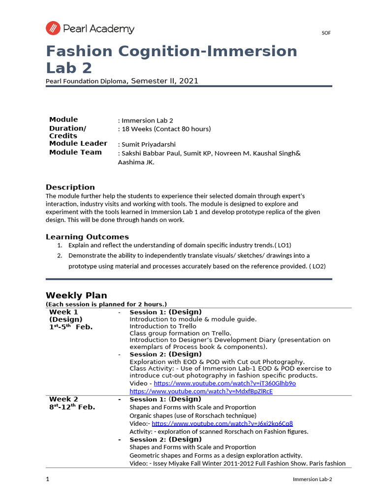 Immersion Lab-2-Module Descriptor 16.02.21 | PDF | Knot | Sewing