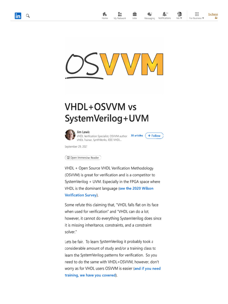 VHDL+OSVVM Vs SystemVerilog + UVM | PDF