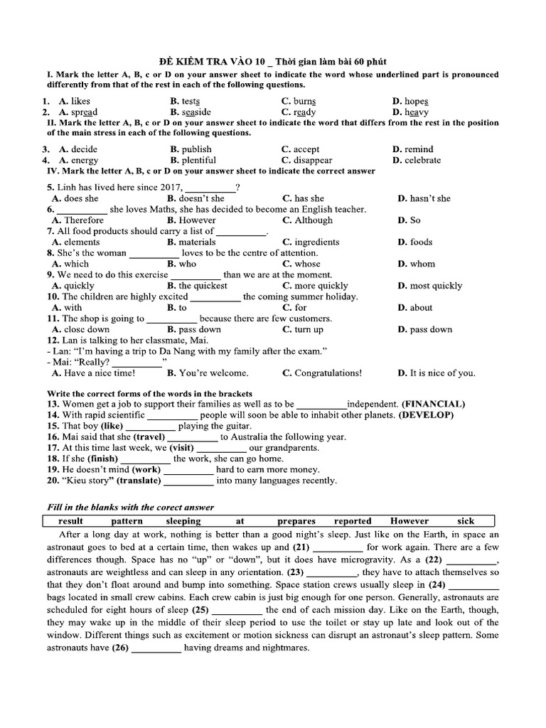 TA9 - ĐỀ VÀO 10 - 20.05 | PDF